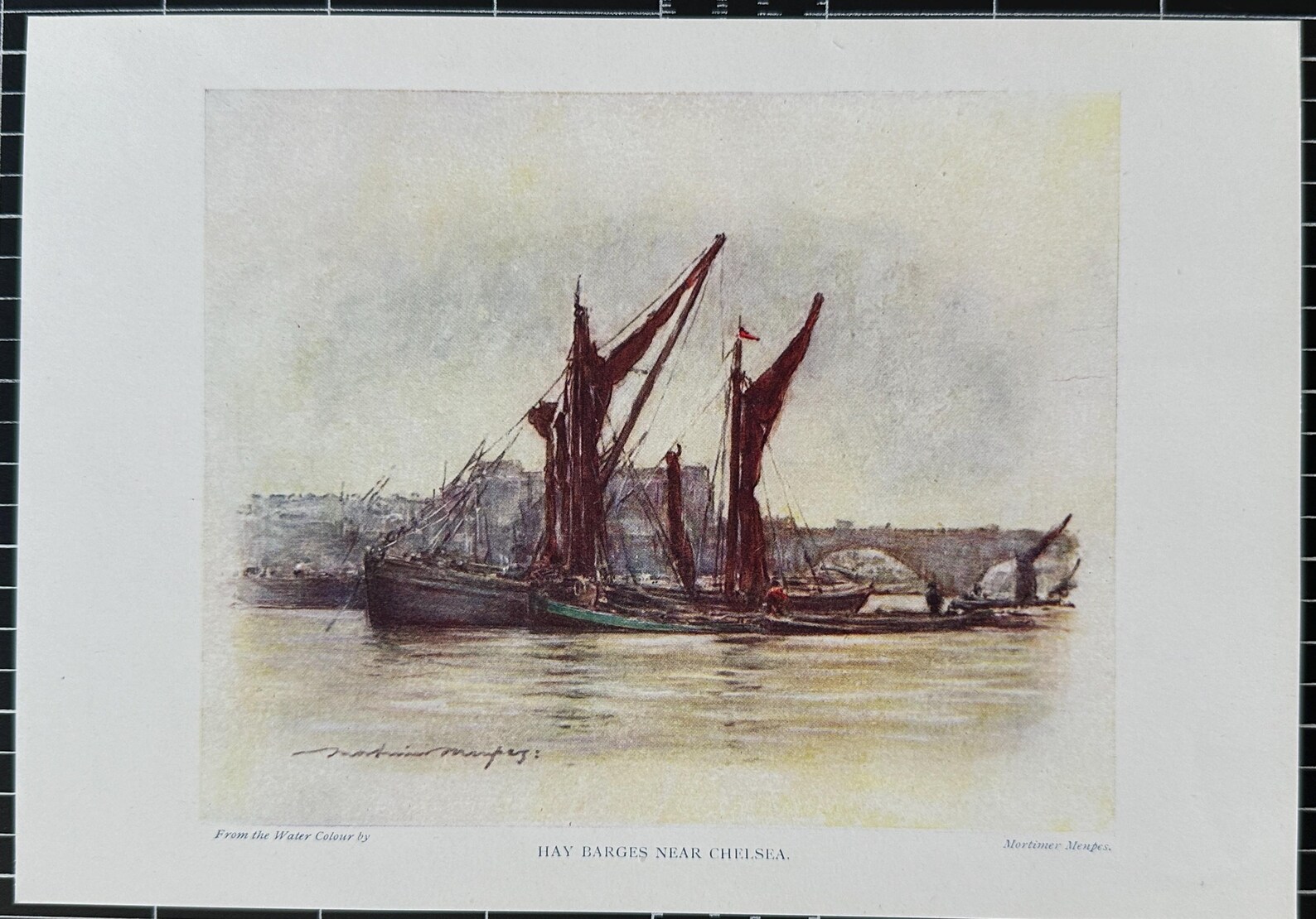 London Hay Barges Near Chelsea on River Thames Vintage Small Print ...