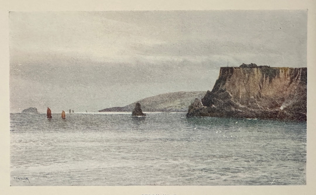 Devon Berry Head Tor Bay Vintage Print Watercolour Painting English ...