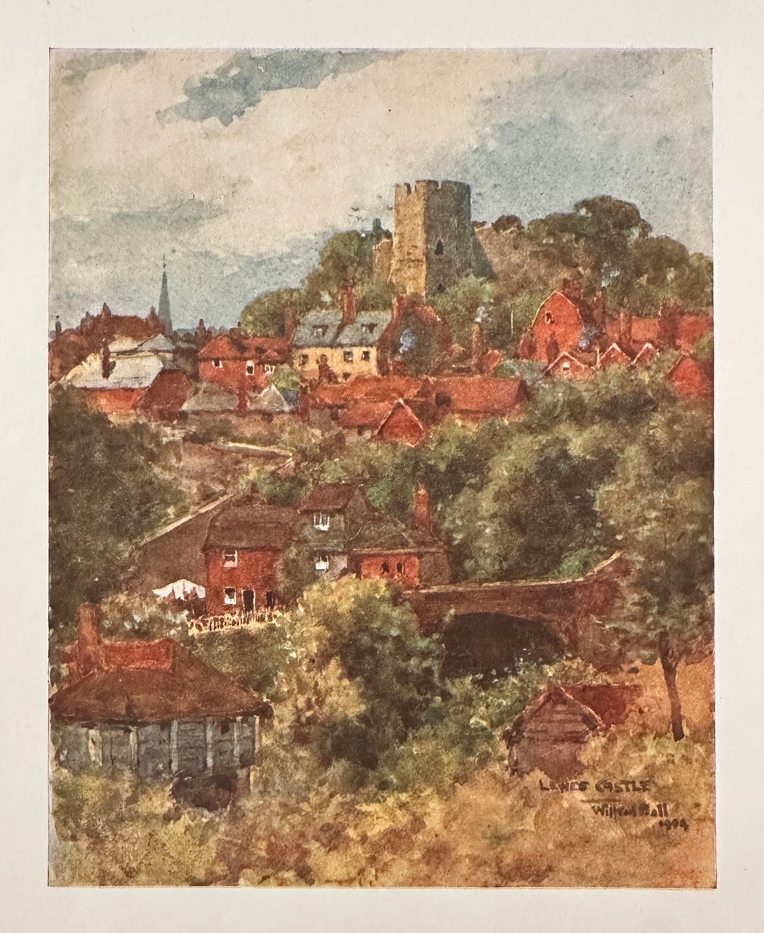 Sussex Lewes Lewes Castle East Sussex Vintage Small Print Watercolour ...