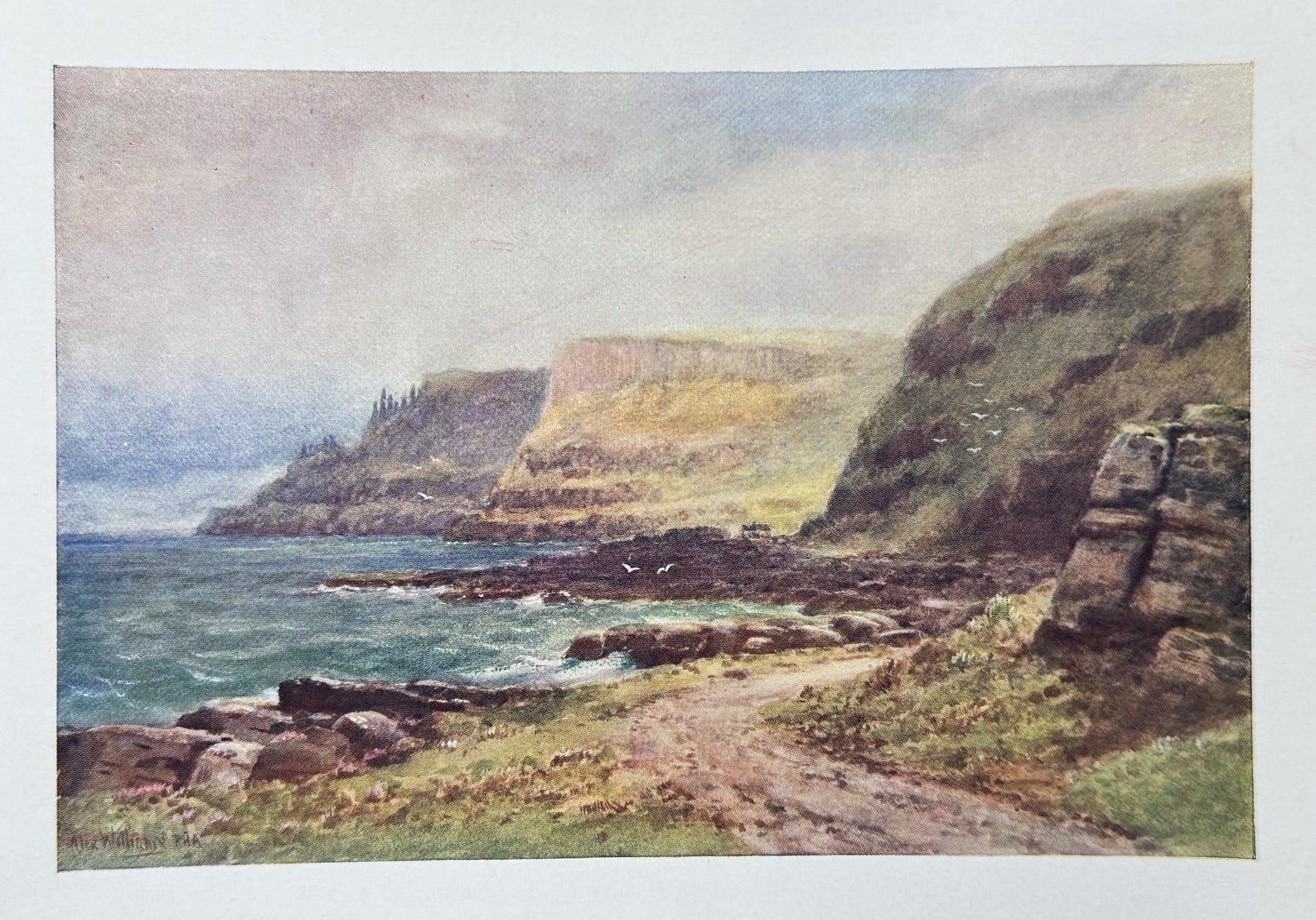 Ulster Ireland Giants Causeway Vintage Small Print Watercolour Painting ...