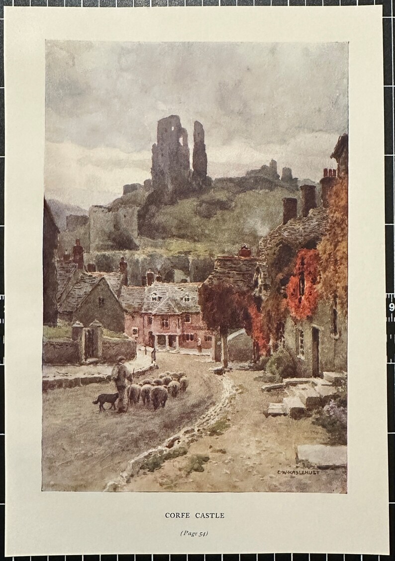 Dorset Wessex Corfe Castle Village Purbeck Vintage Print Watercolour ...