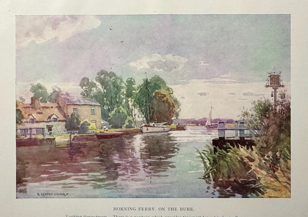 Norfolk Horning Ferry on the River Bure the Broads Vintage Small Print ...
