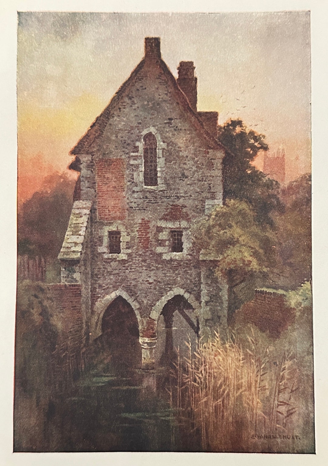 Canterbury Kent the Greyfriars House Vintage Print Watercolour Painting ...