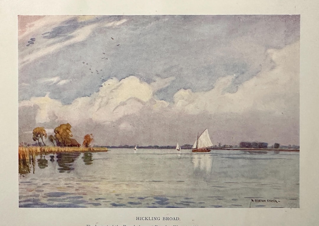 Norfolk Hickling Broad the Broads Vintage Print Watercolour Painting ...