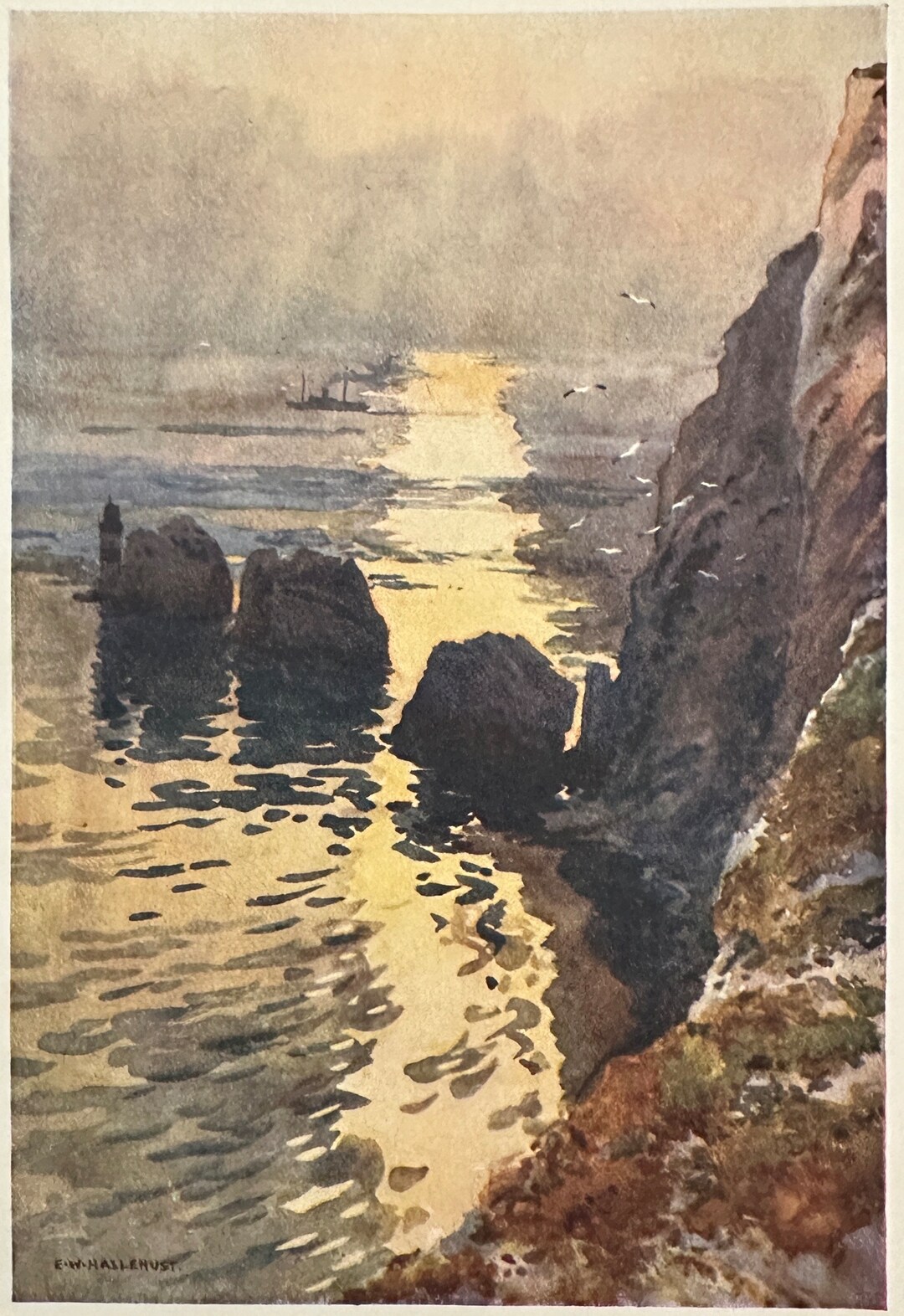 Isle of Wight the Needles Vintage Print Watercolour Painting Antique ...