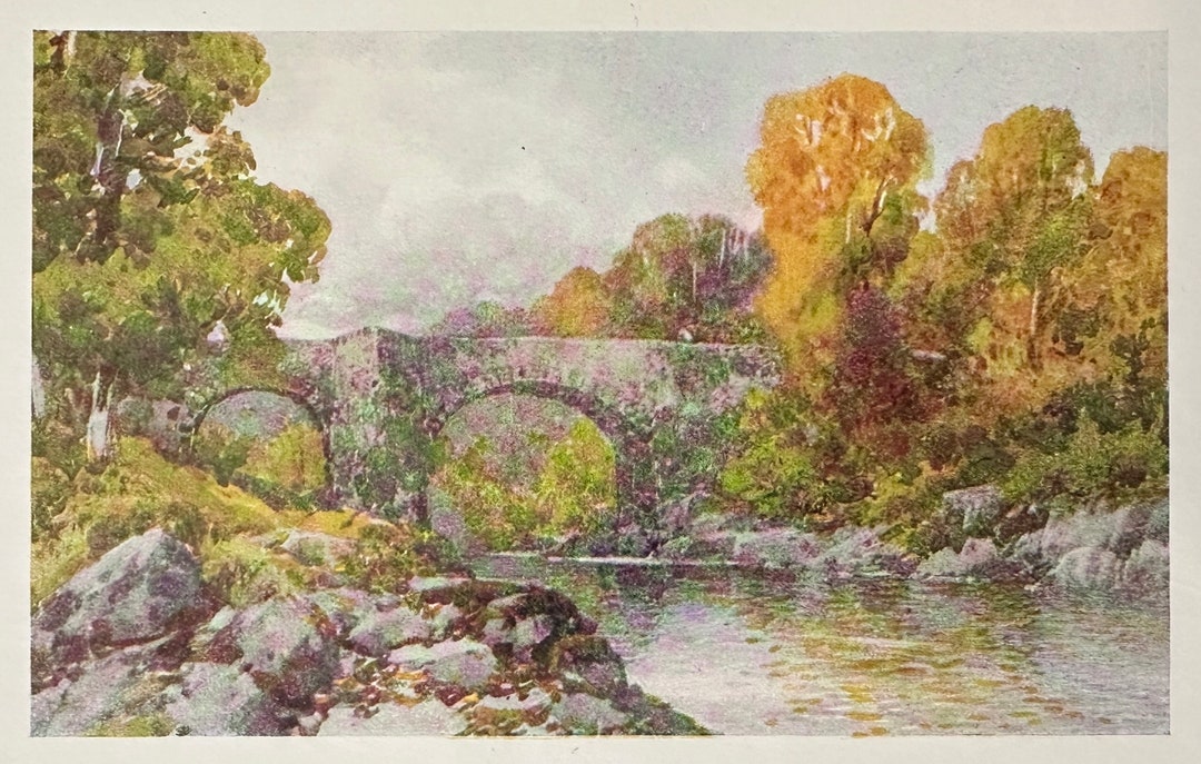 Devon Dartmoor Holme Bridge Vintage Small Print Watercolour Painting ...