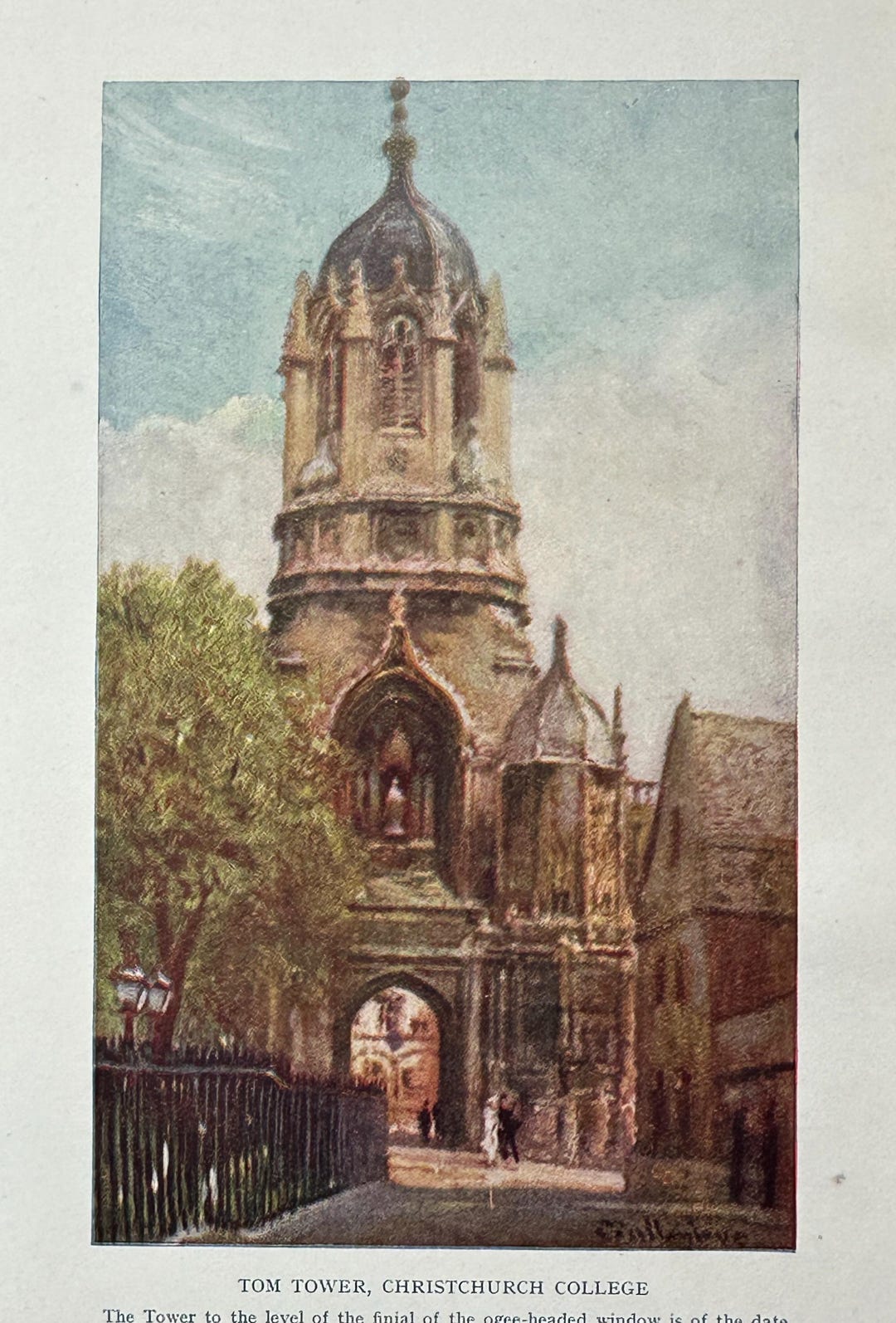 Oxford Tom Tower Christchurch College Vintage Small Print Watercolour ...