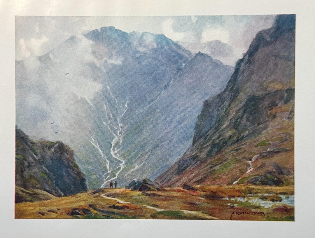 Lake District Cumbria Stake Pass & Bowfell Vintage Print Watercolour ...