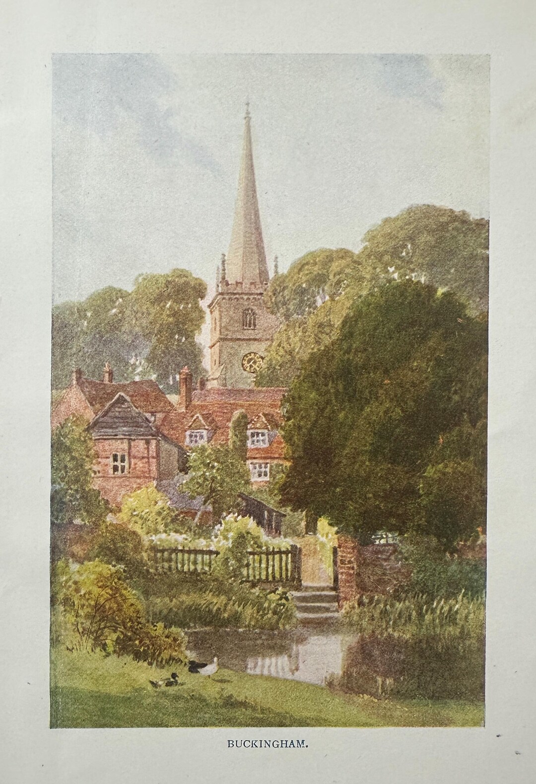 Buckinghamshire Buckingham Vintage Print Watercolour Painting English ...