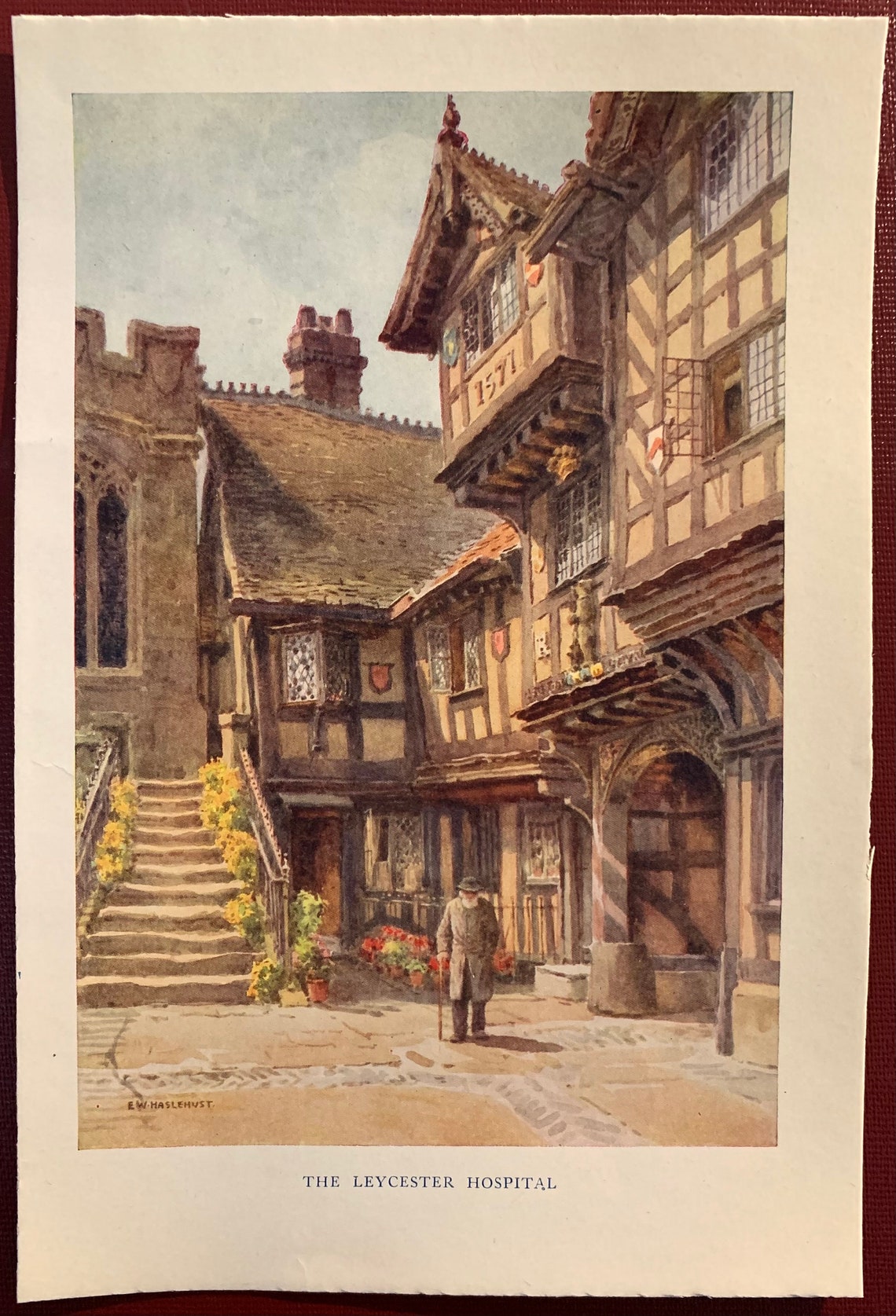 Warwick Leycester Hospital Vintage Print Watercolour Painting Home ...