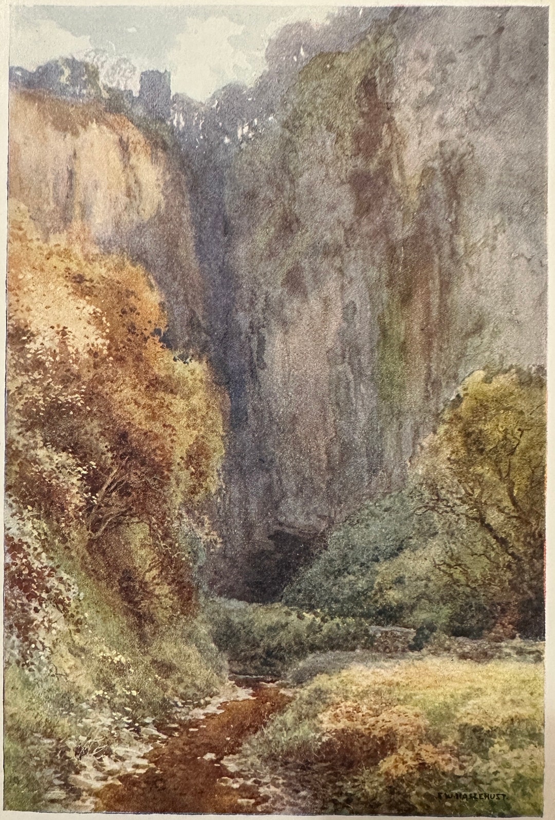 Peak District Peak Cavern Gorge, Castleton Vintage Print Watercolour ...