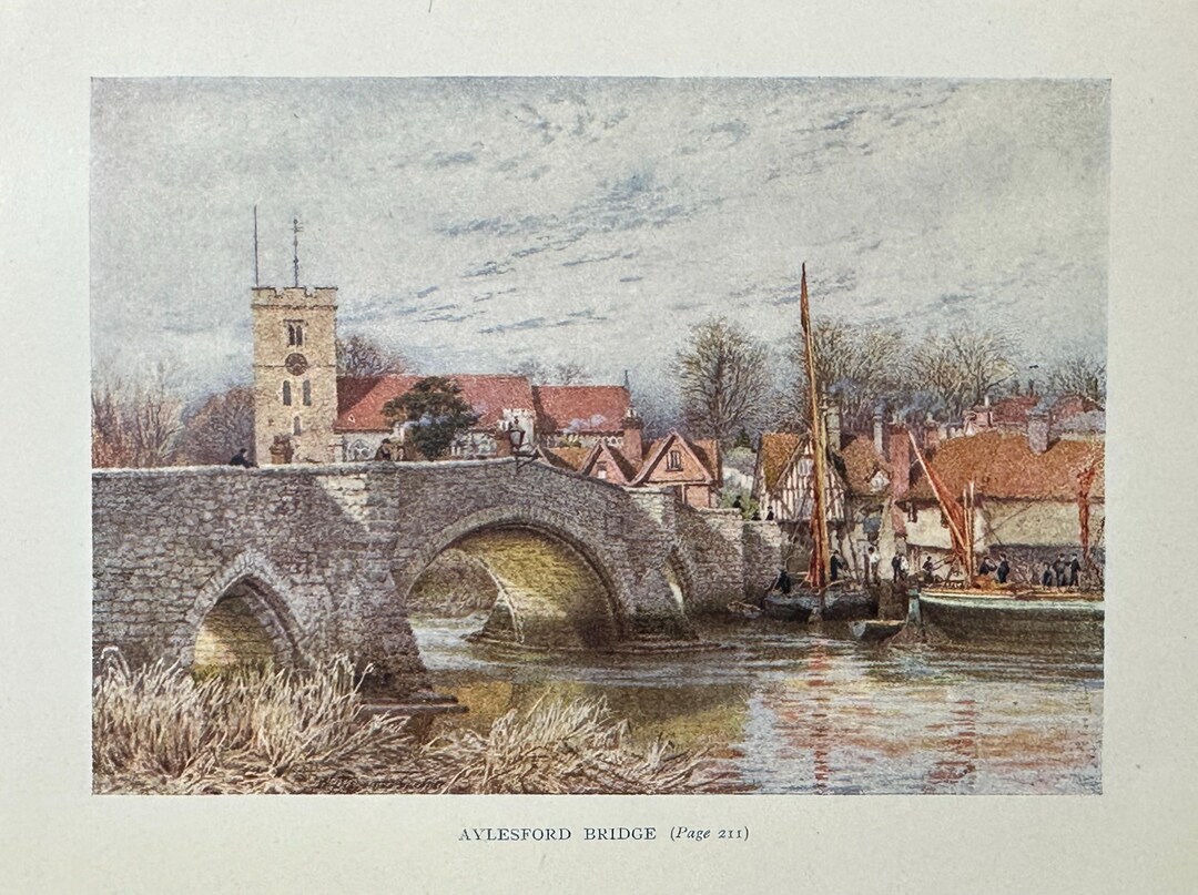 Kent Ashford Bridge on Great Stour River Vintage Print Watercolour ...