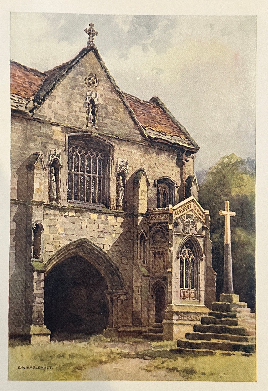 Nottinghamshire Worksop the Priory Gateway Vintage Print Watercolour ...