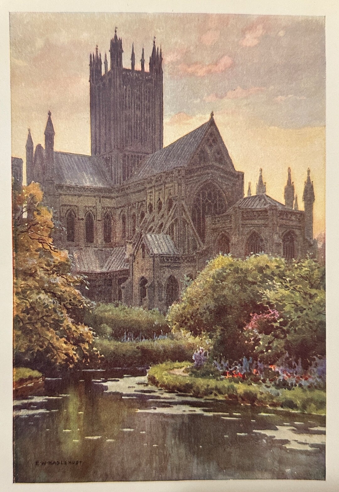 Wells Somerset Cathedral From the Springs Vintage Small Print ...