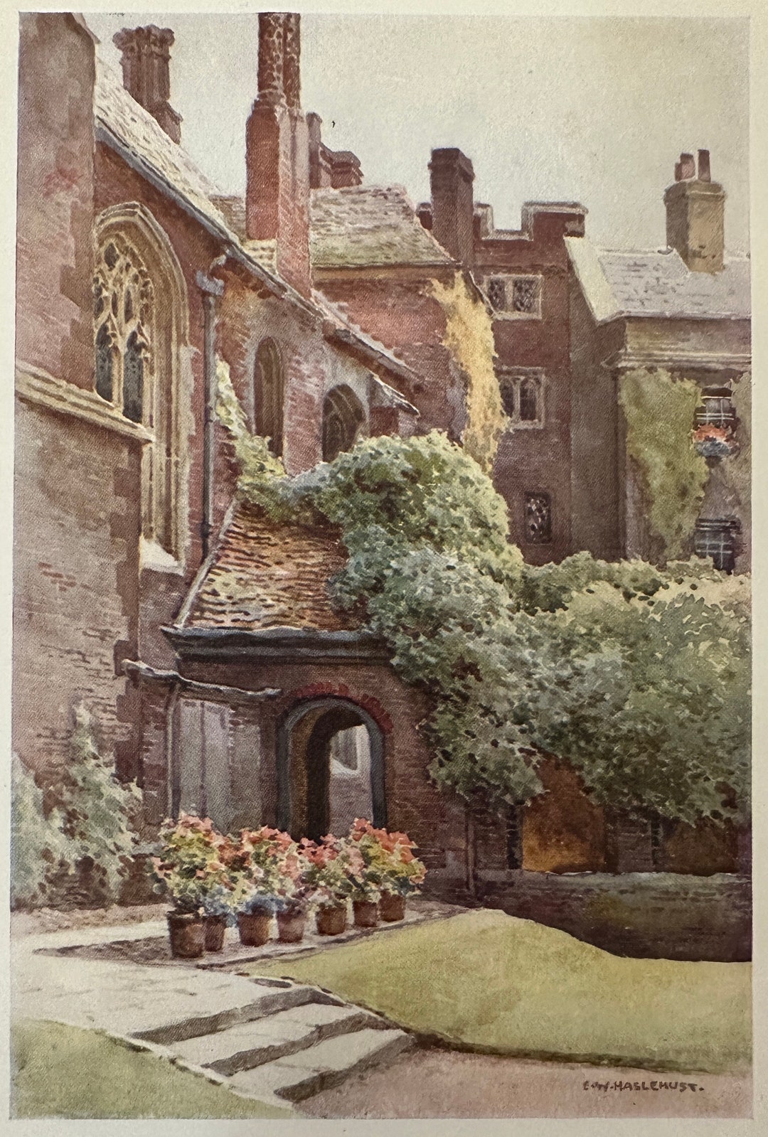 Cambridge Erasmus Tower, Queens College Vintage Print by E W Haslehust ...
