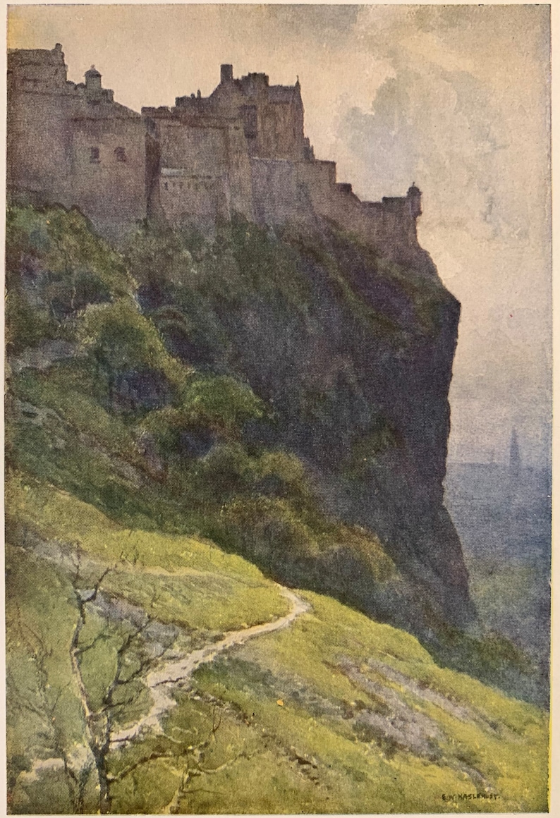 Edinburgh Scotland the Castle Vintage Print Watercolour Painting Art ...