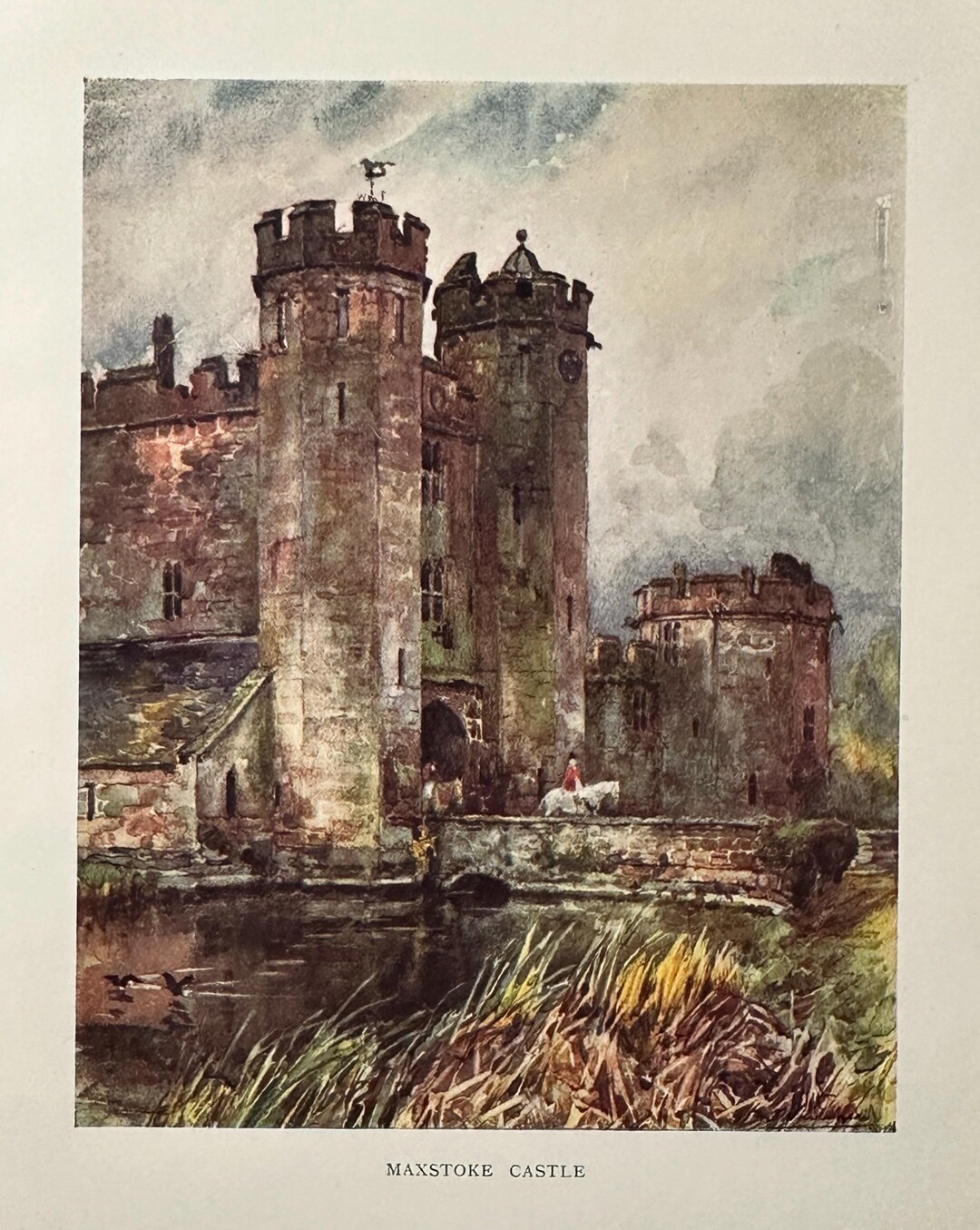 Warwickshire Maxstoke Castle Vintage Small Print Watercolour Painting ...