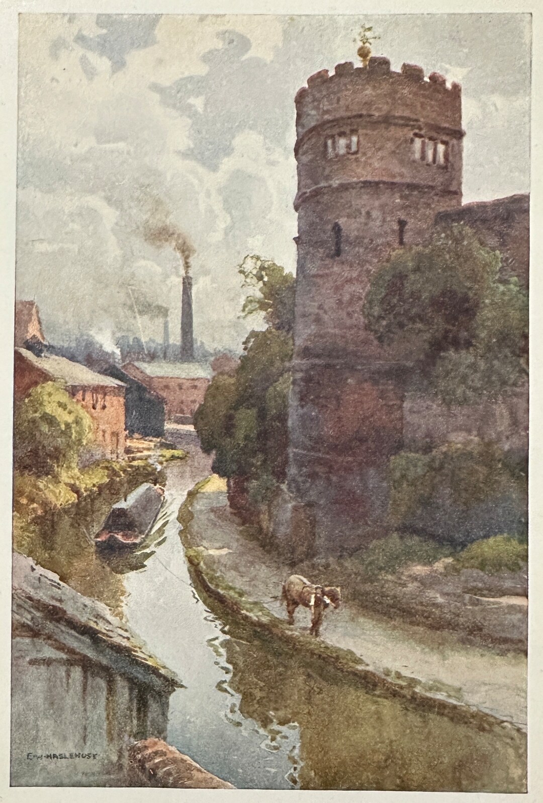 Chester Cheshire Phoenix Tower and Canal Vintage Print Watercolour ...