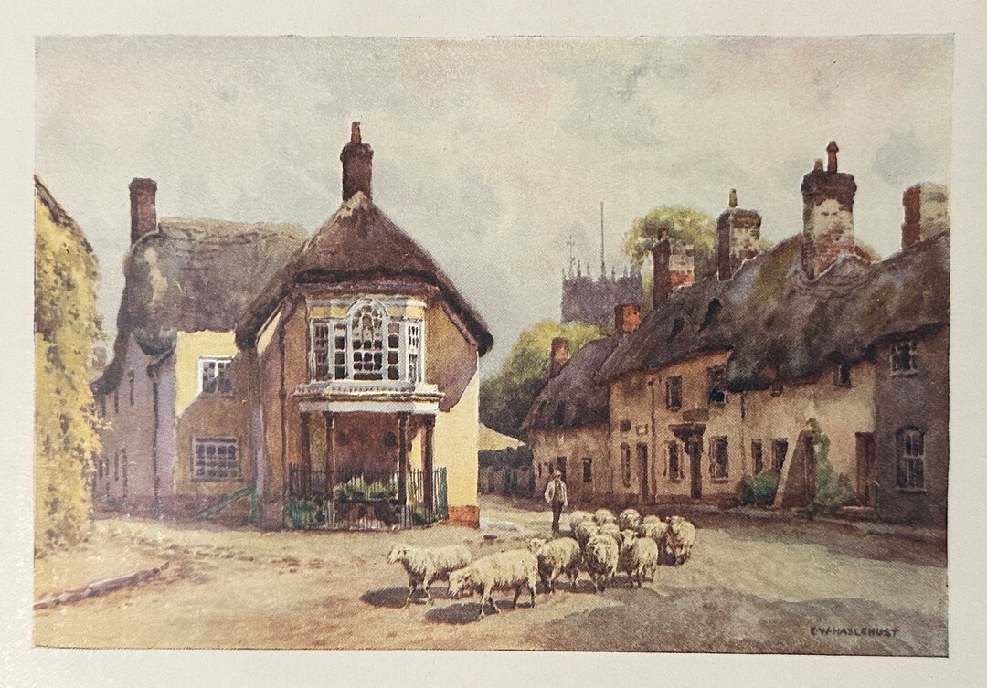 Dorset Wessex Puddletown Village Vintage Small Print Watercolour ...