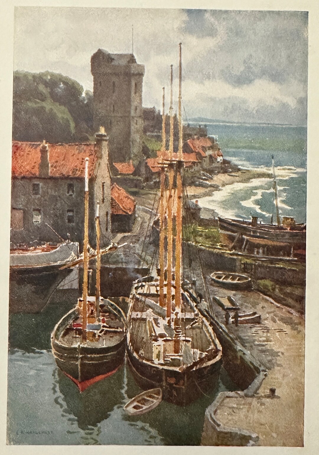 Fife Scotland Dysart by Vintage Print Watercolour Painting Scottish ...