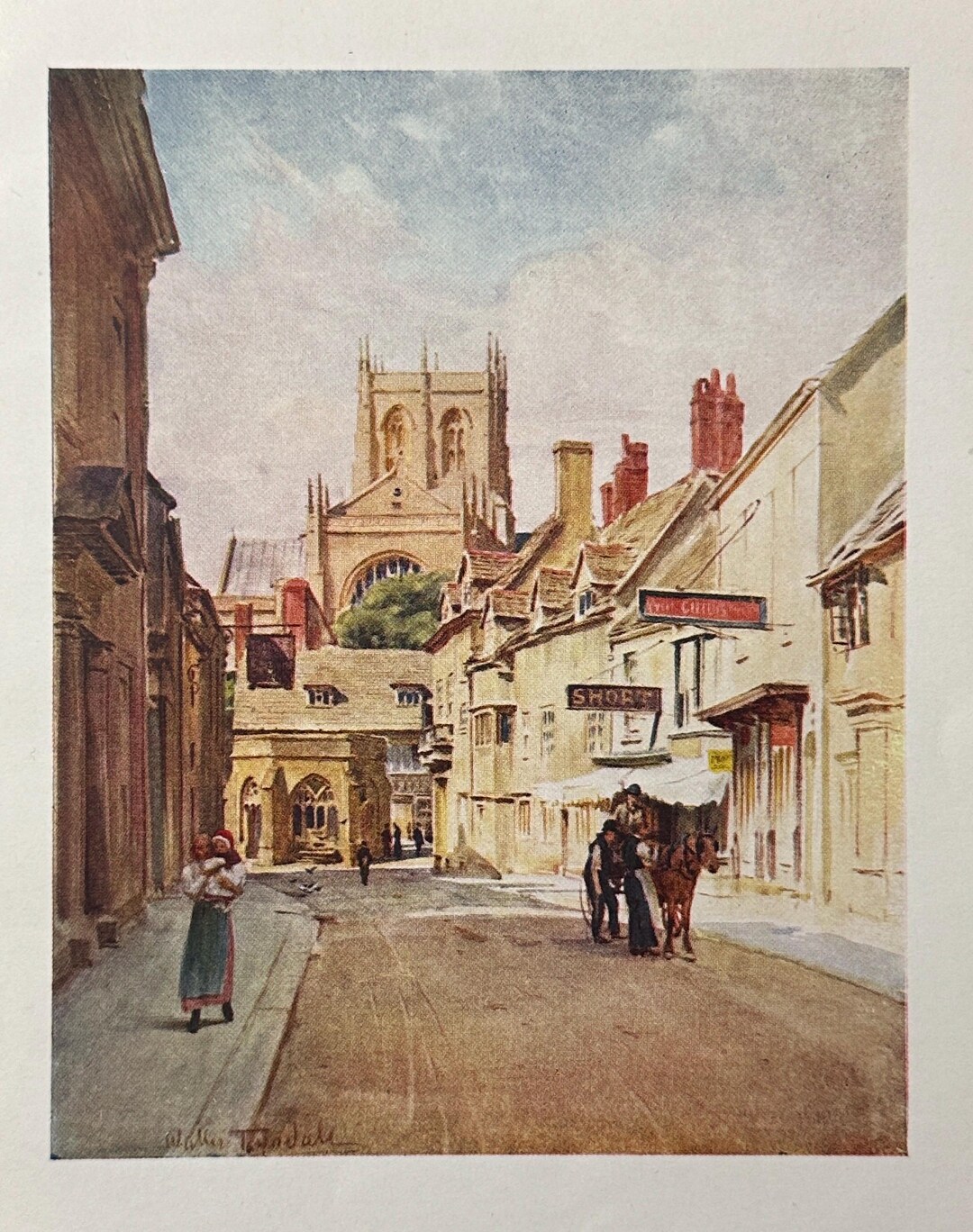 Dorset Sherborne Long Street Vintage Print Watercolour Painting ...