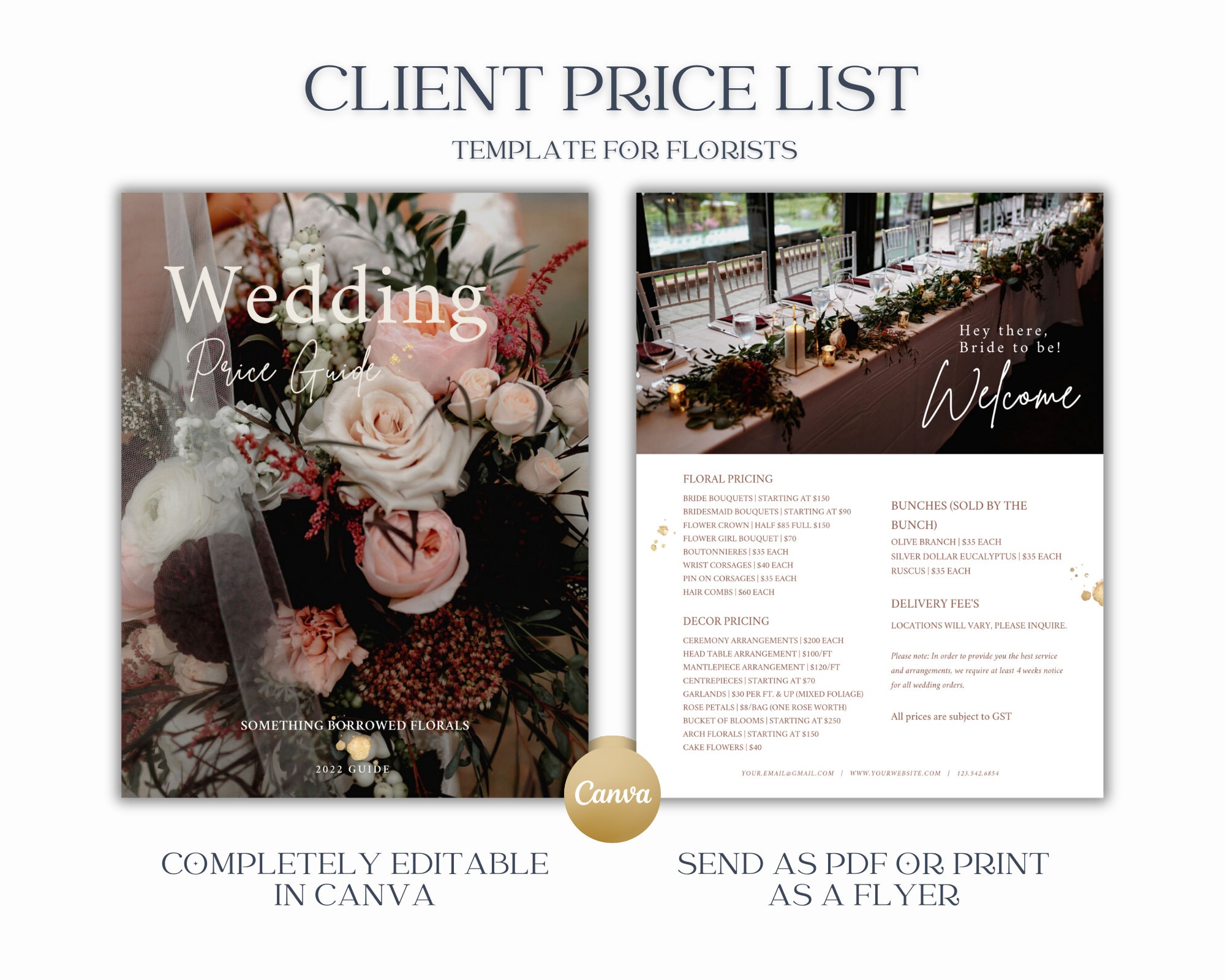 Canva Pricing Guide for Wedding Flowers for Florists, Customizable ...