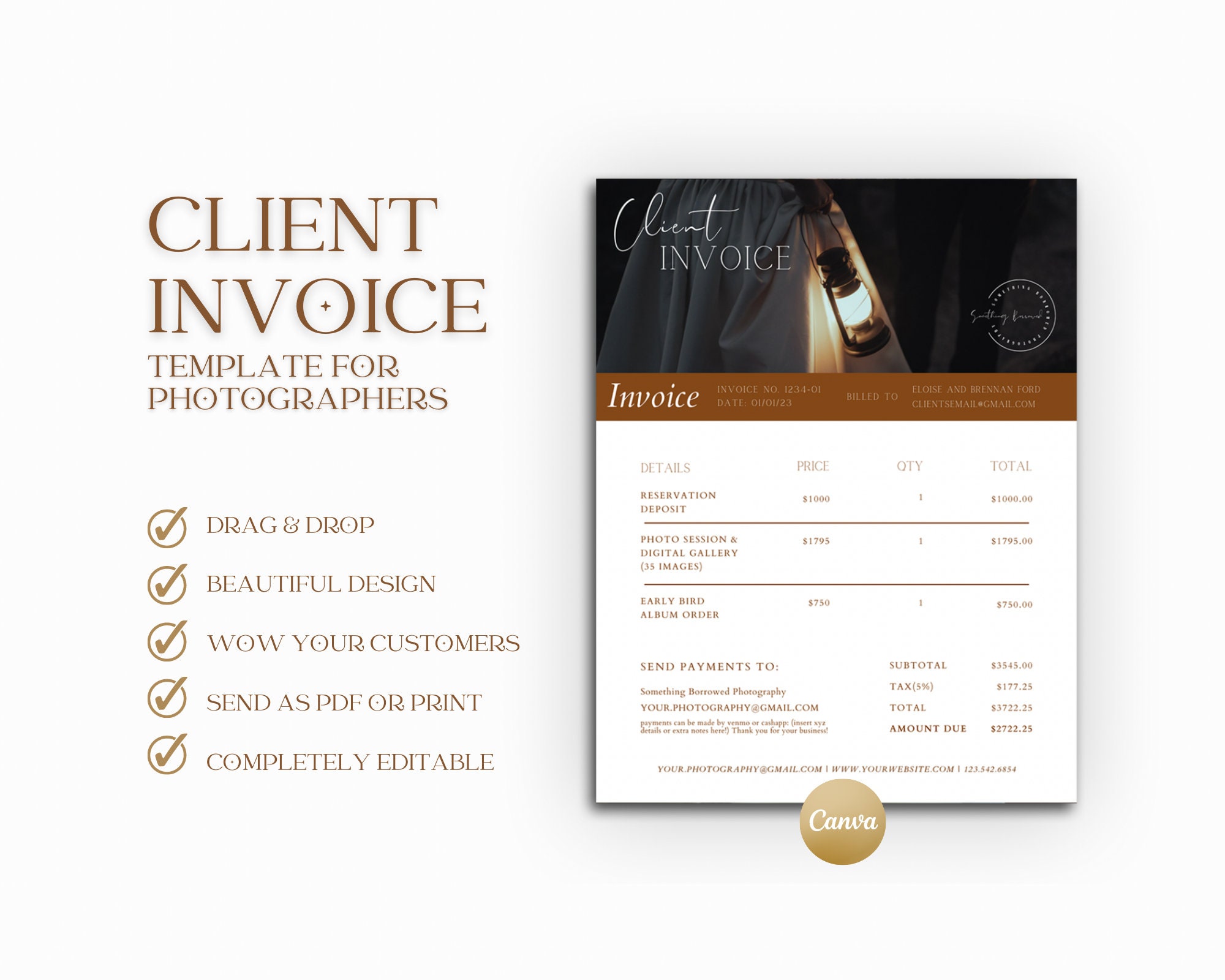 Photography Invoice, Photographer Invoice, Invoice Template, Canva ...