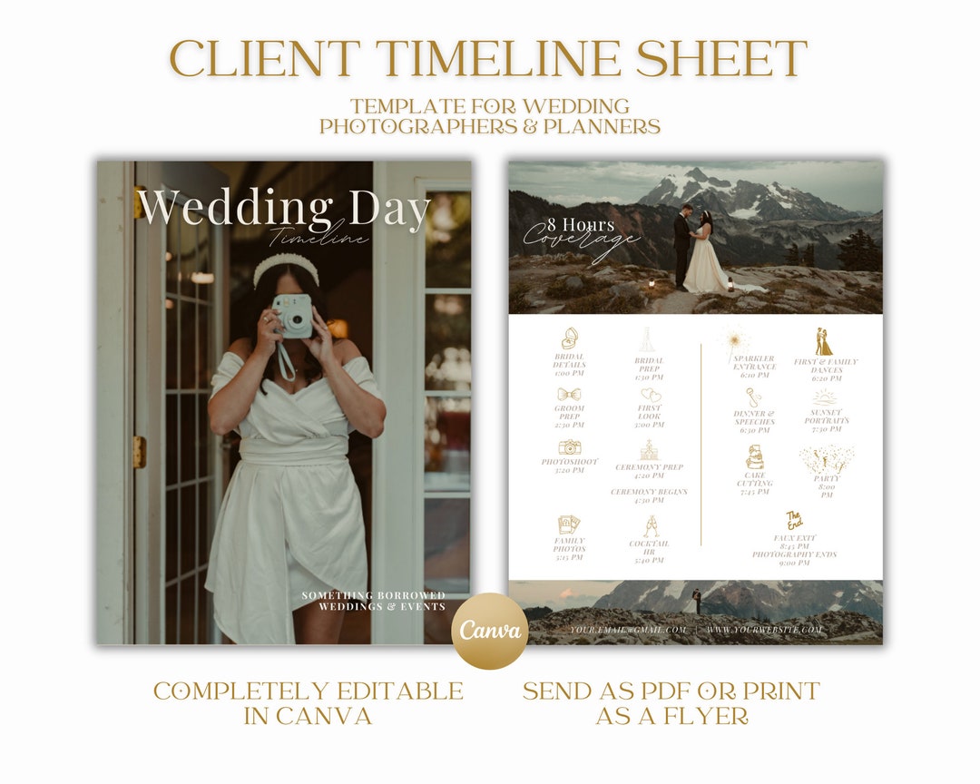 Canva Wedding Day Photography Timeline Schedule Guide Template ...