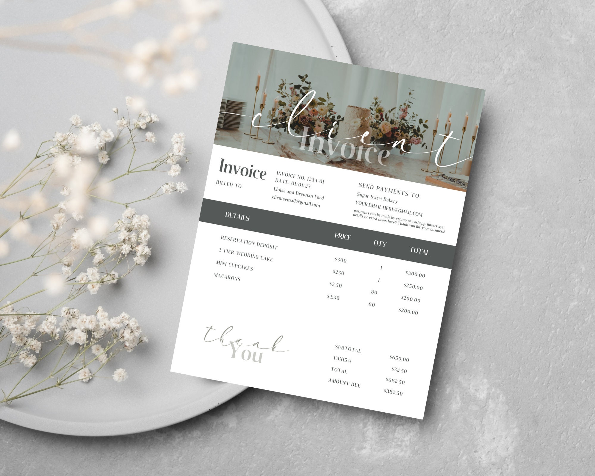 Wedding Baker Invoice, Bakery Invoice, Invoice Template, Canva Template ...