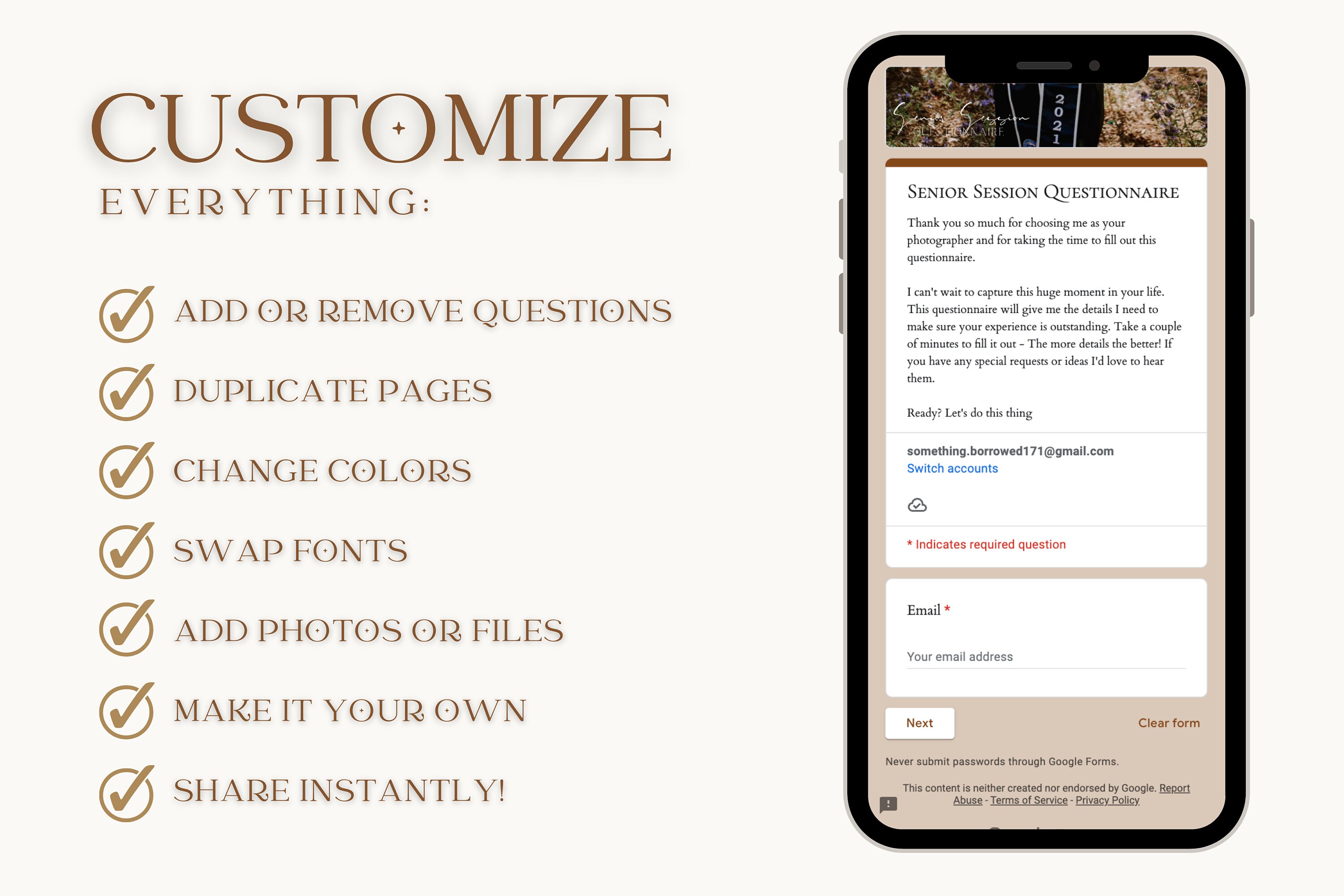 High School Senior Photoshoot Questionnaire Online Form - Etsy