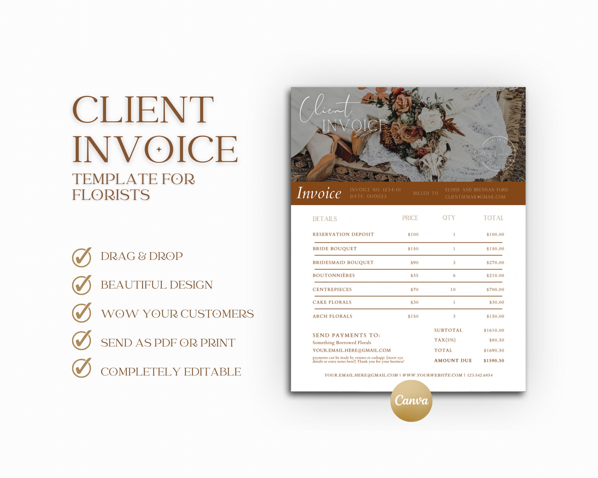 Florists Invoice, Florals Invoice, Invoice Template, Canva Template ...