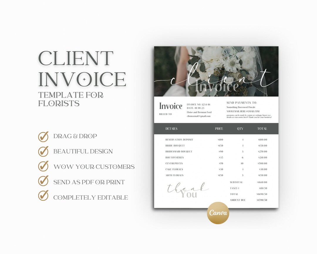 Florists Invoice, Florals Invoice, Invoice Template, Canva Template ...