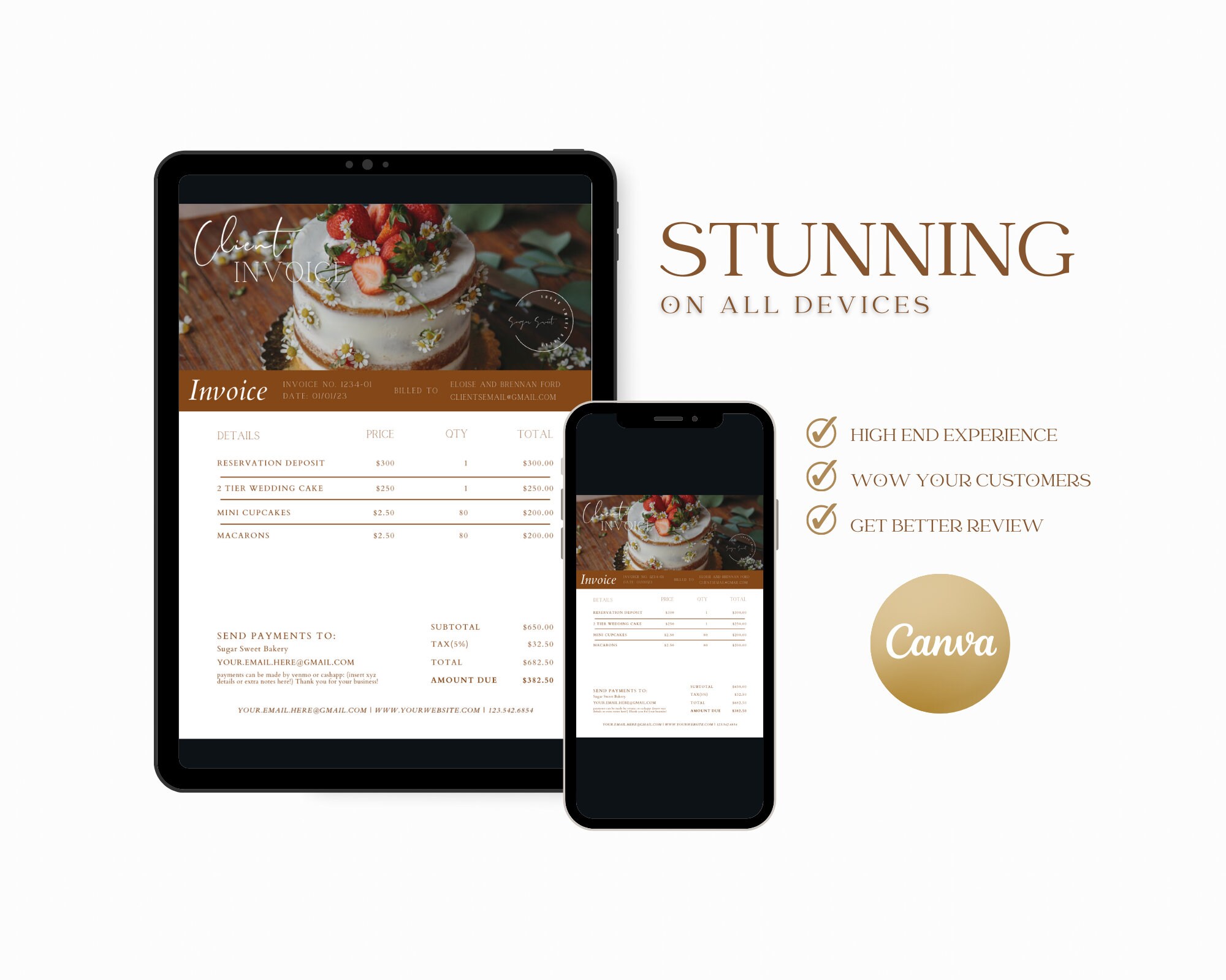 Wedding Baker Invoice, Bakery Invoice, Invoice Template, Canva Template ...
