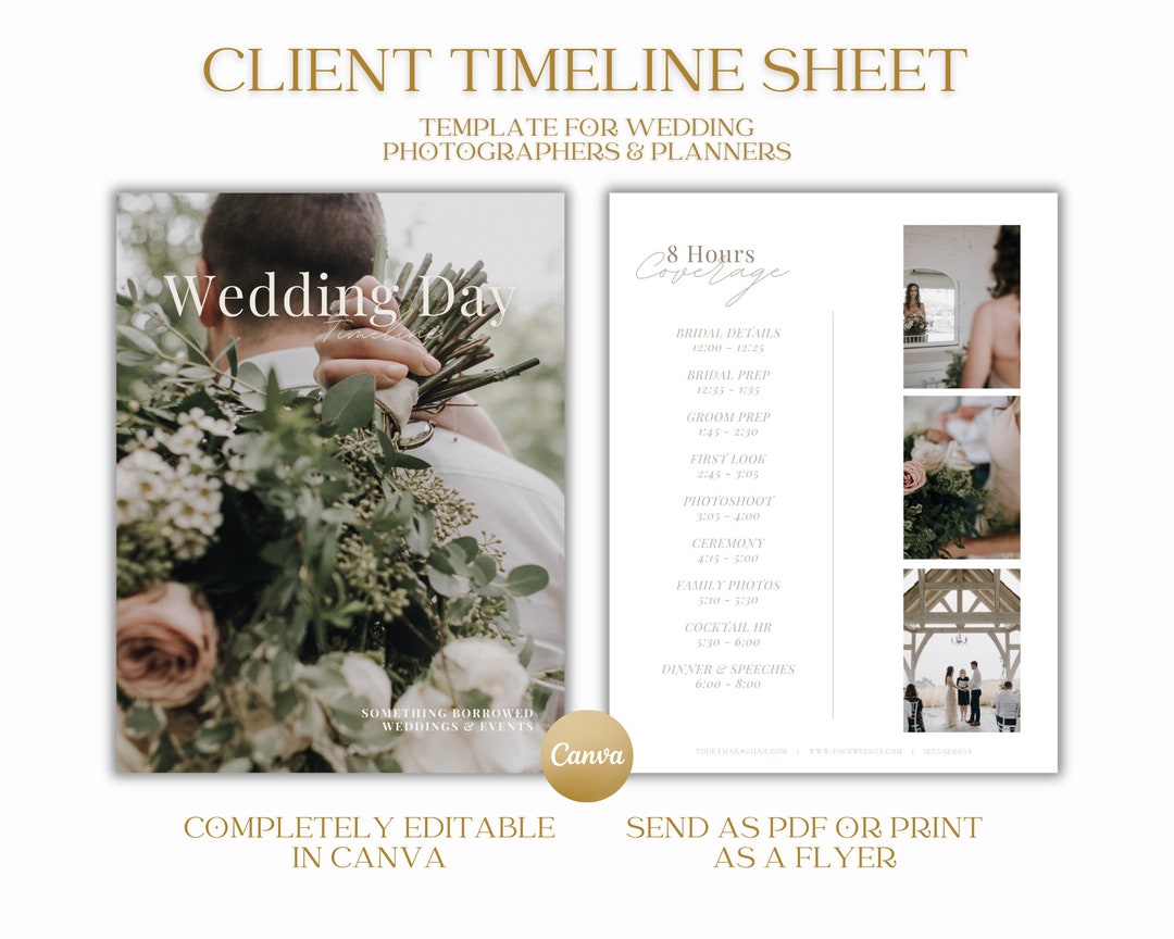 Canva Wedding Day Photography Timeline Schedule Guide Template ...