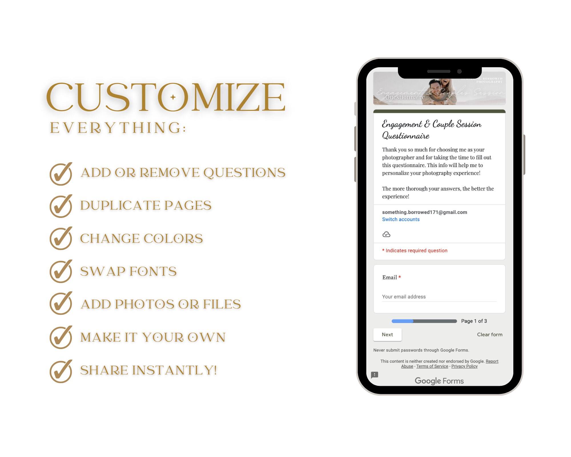 Engagement Photoshoot Questionnaire - Online Form Questionnaire, Drag ...