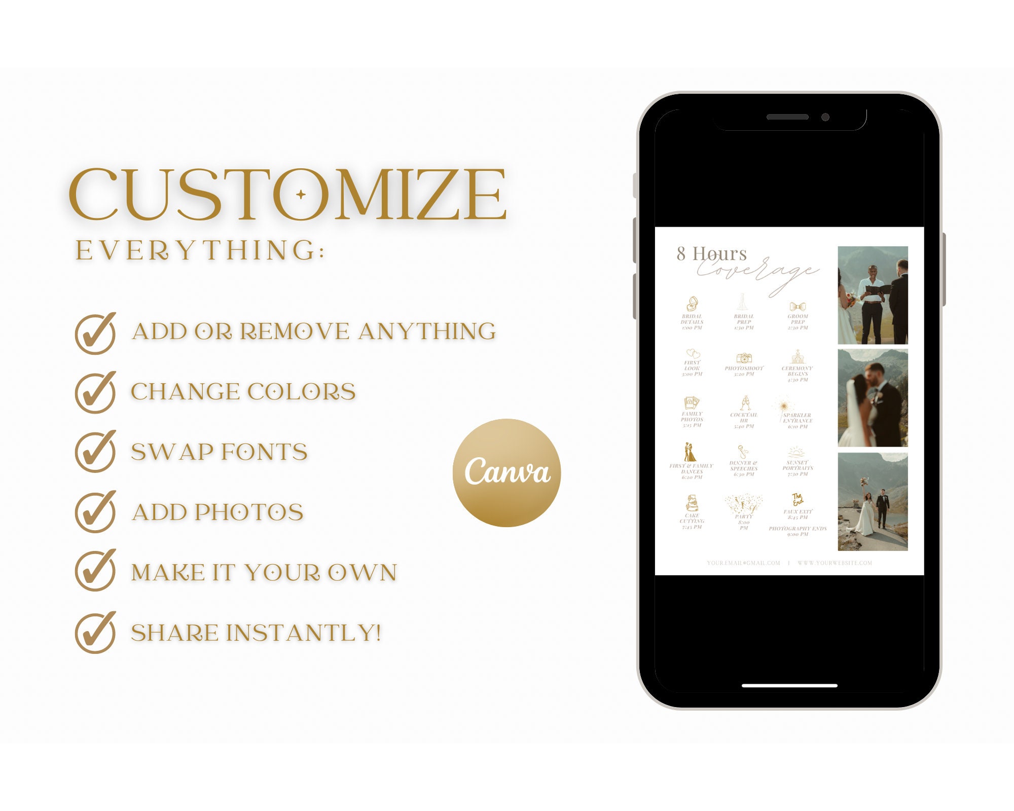 Canva Wedding Day Photography Timeline Schedule Guide Template ...