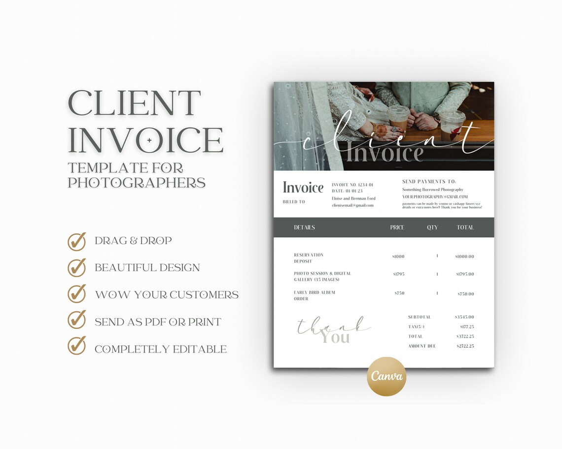 Photography Invoice, Photographer Invoice, Invoice Template, Canva ...