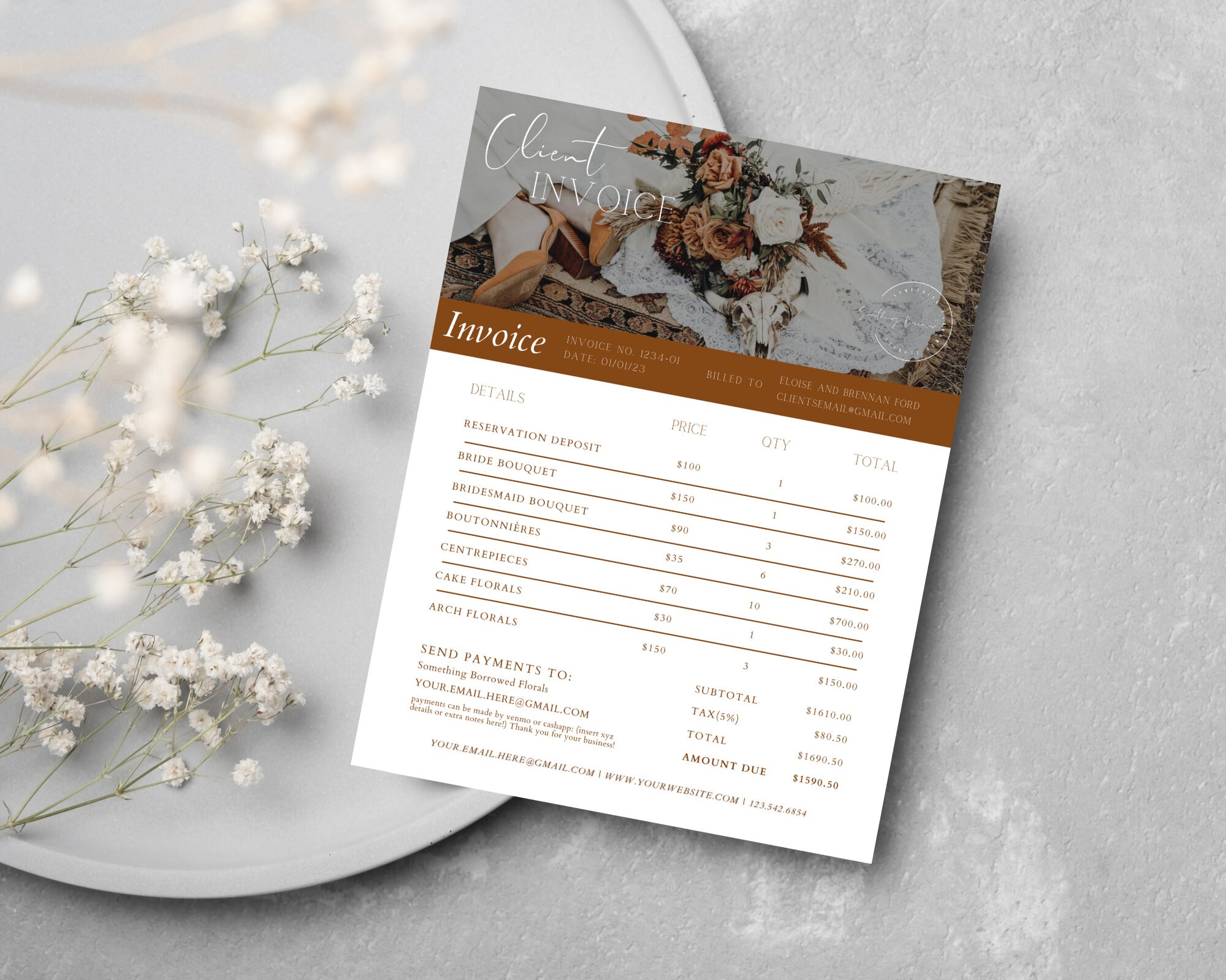 Florists Invoice, Florals Invoice, Invoice Template, Canva Template ...
