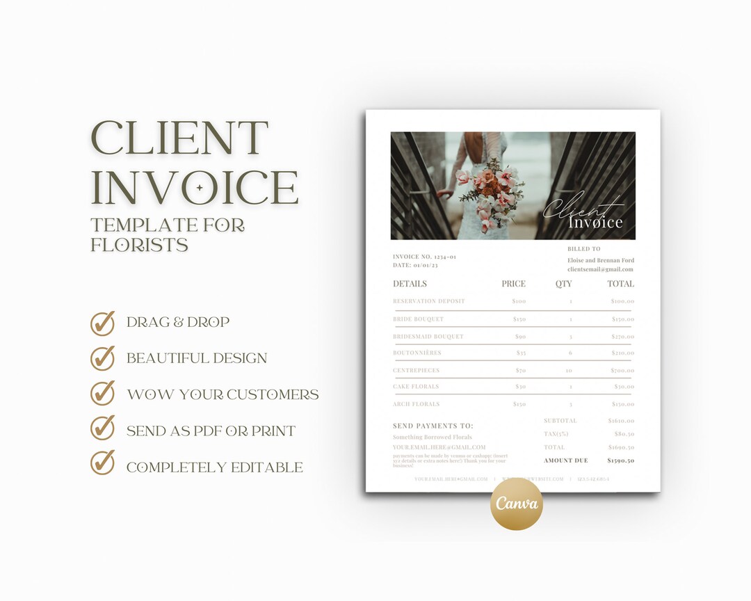 Florists Invoice, Florals Invoice, Invoice Template, Canva Template ...