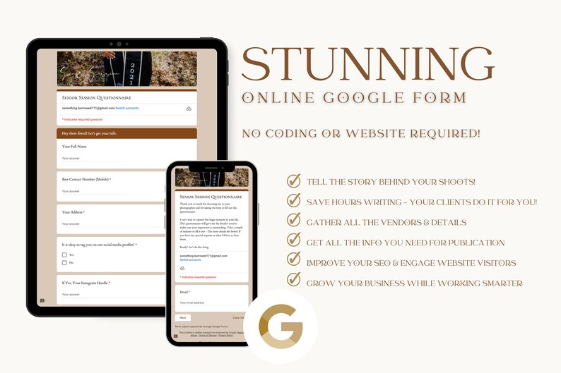 High School Senior Photoshoot Questionnaire Online Form - Etsy