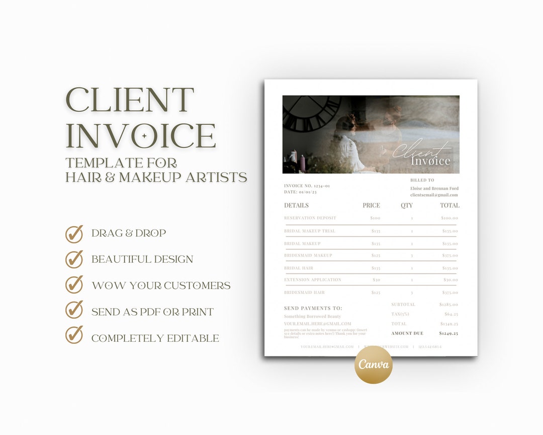Makeup Artist Invoice, Hairstylist Invoice, Invoice Template, Canva ...