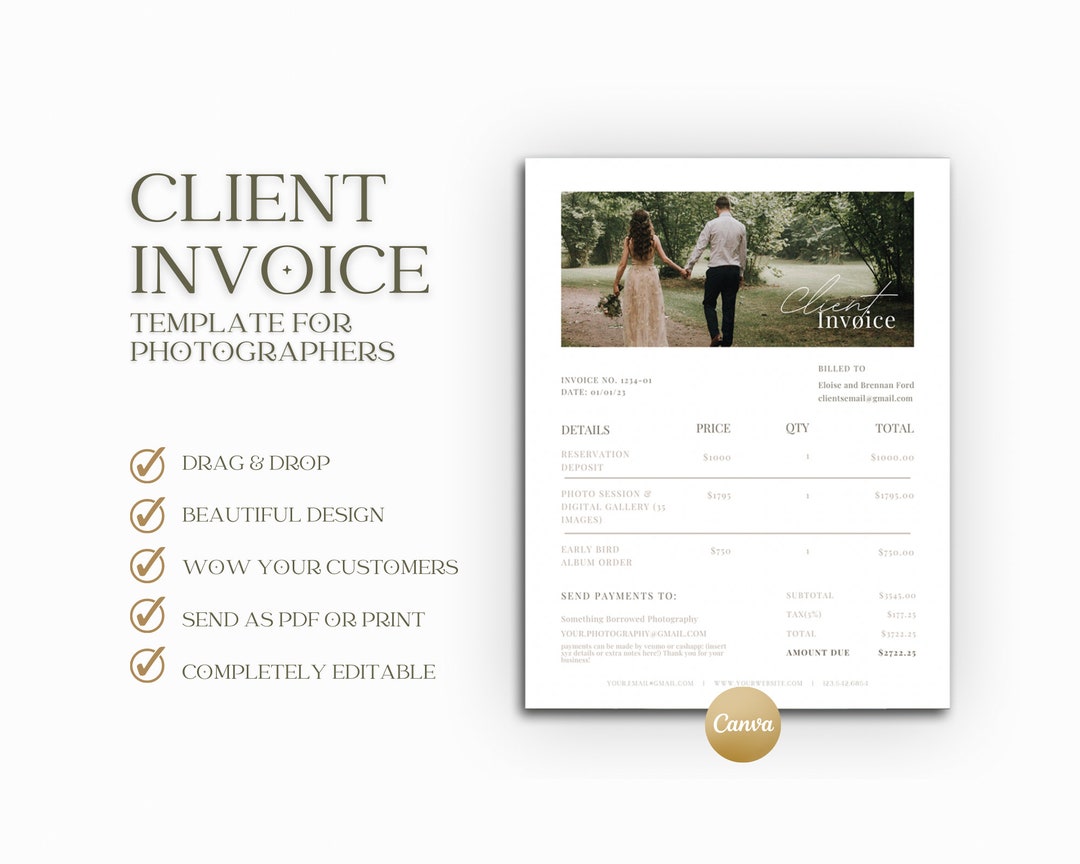 Photography Invoice, Photographer Invoice, Invoice Template, Canva ...
