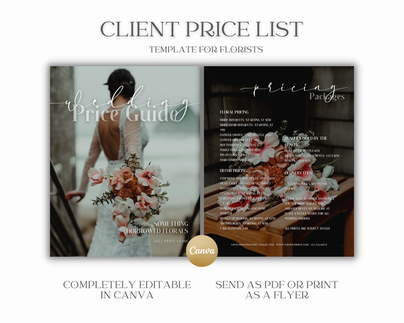 Canva Pricing Guide for Wedding Flowers for Florists, Customizable ...
