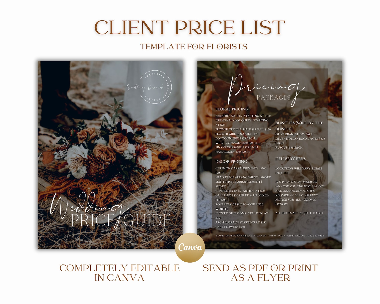 Canva Pricing Guide for Wedding Flowers for Florists, Customizable ...