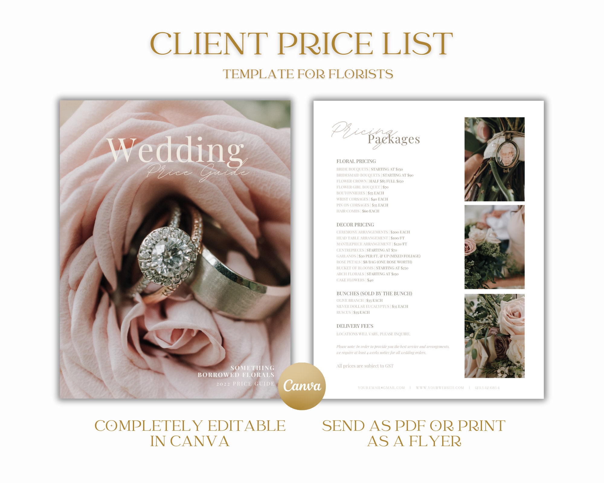 Canva Pricing Guide for Wedding Flowers for Florists, Customizable ...