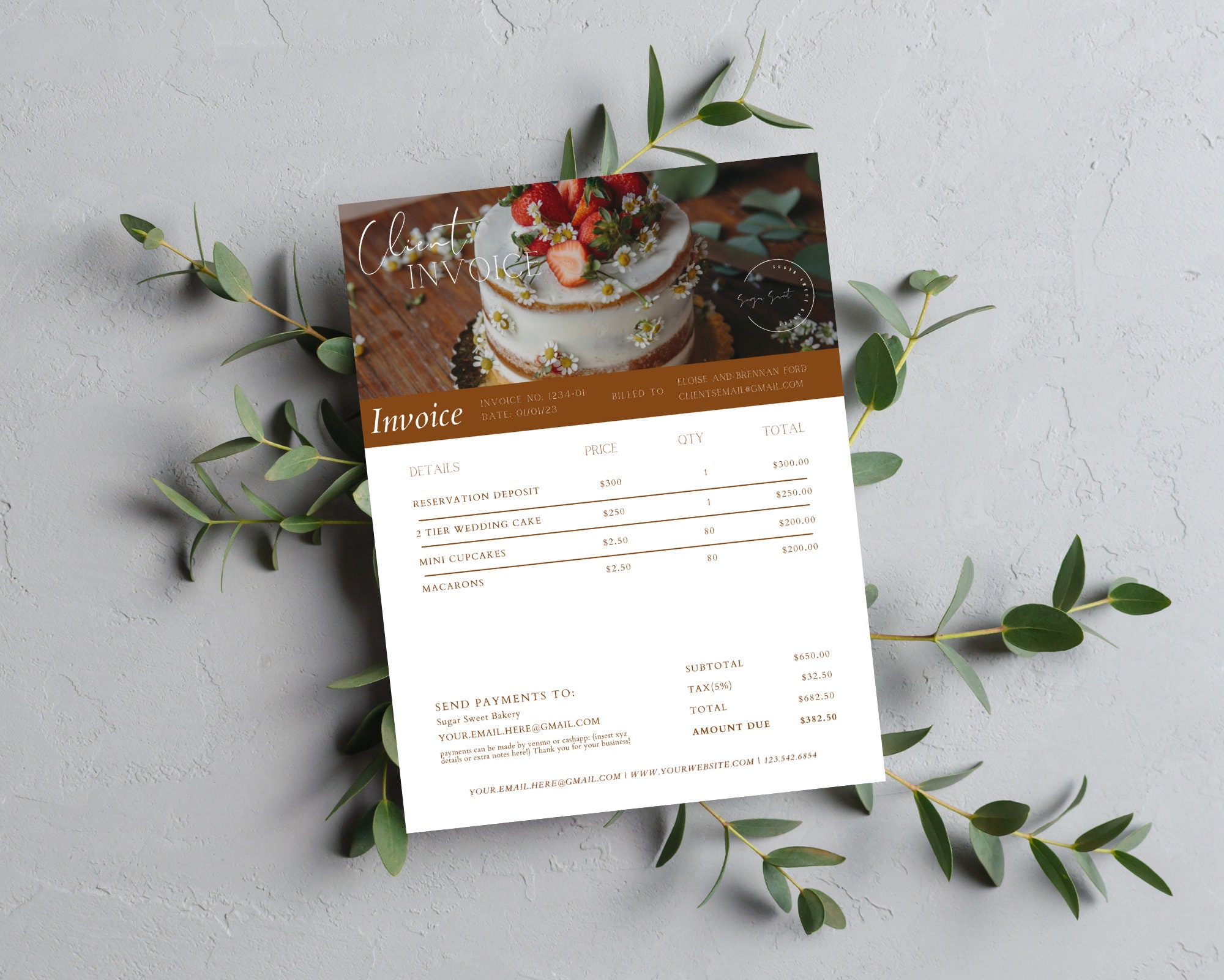 Wedding Baker Invoice, Bakery Invoice, Invoice Template, Canva Template ...