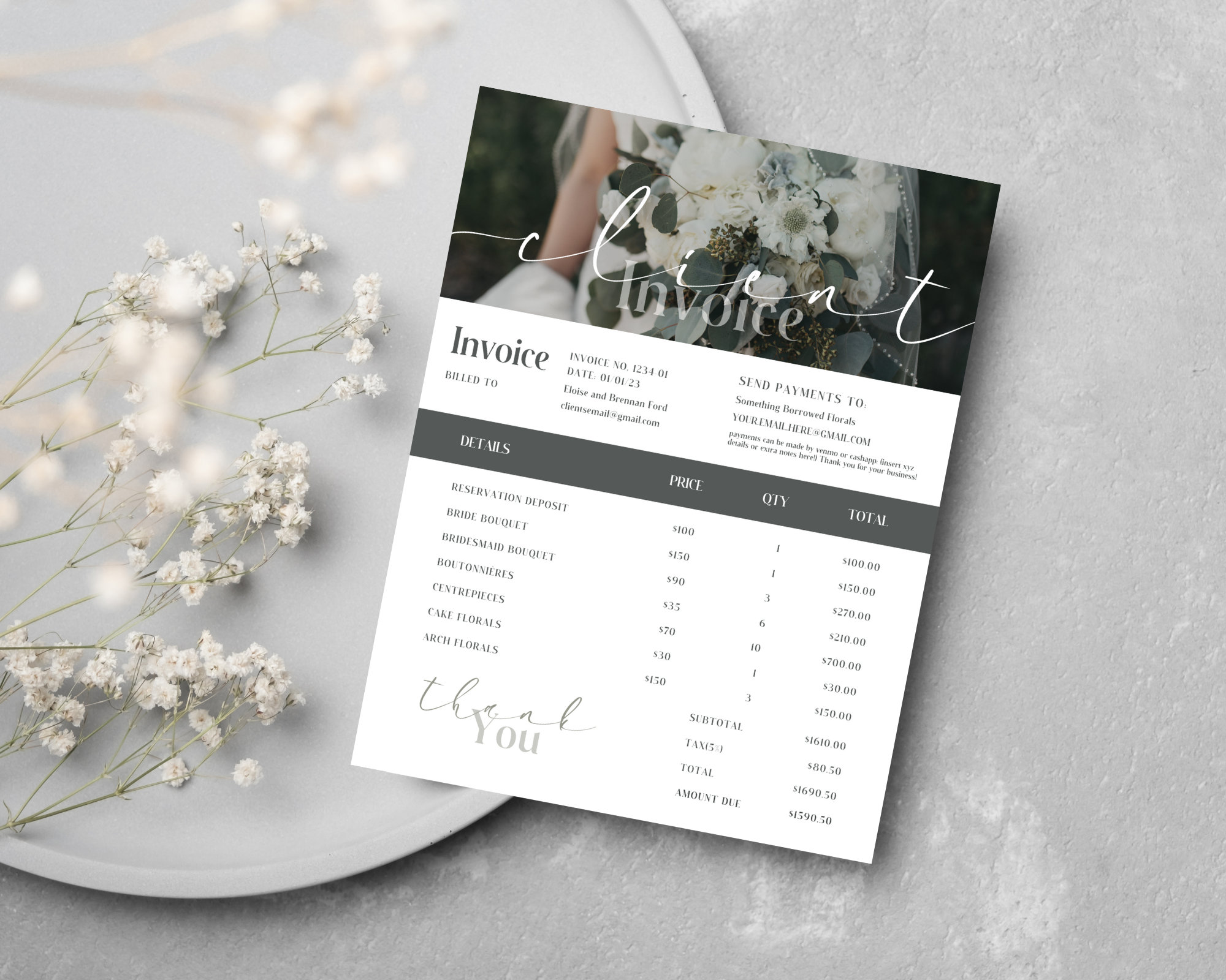 Florists Invoice, Florals Invoice, Invoice Template, Canva Template ...