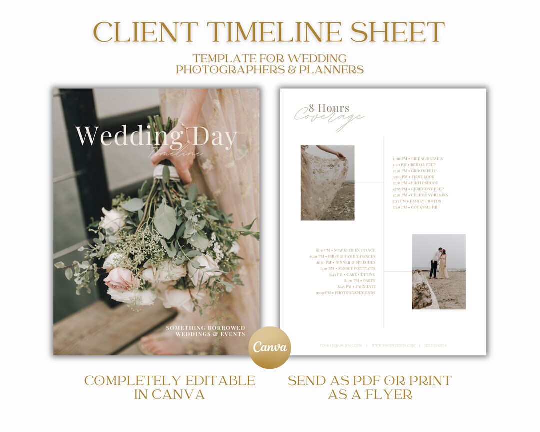 Canva Wedding Day Timeline for Photographers, Photography Schedule ...