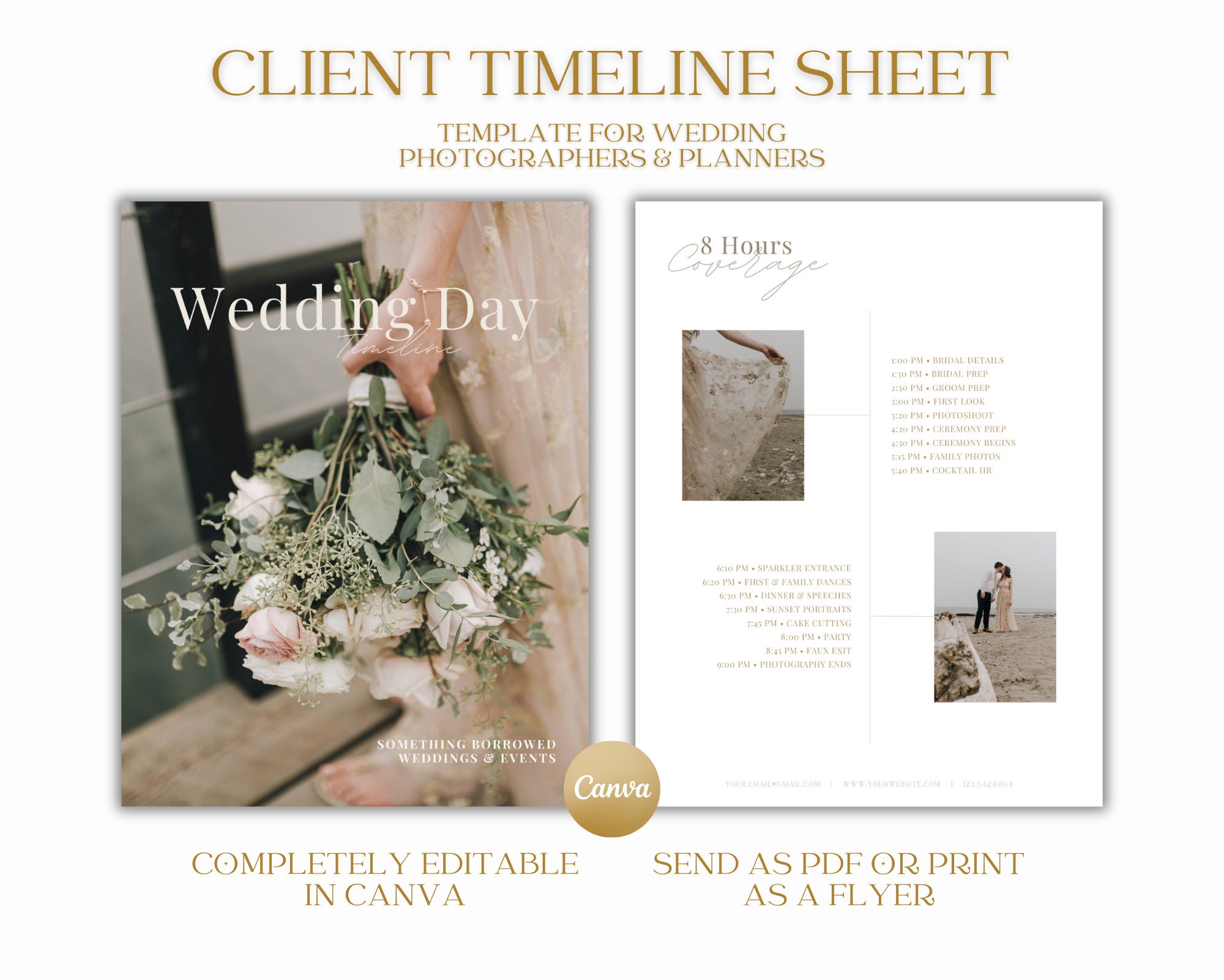 Canva Wedding Day Timeline for Photographers, Photography Schedule ...