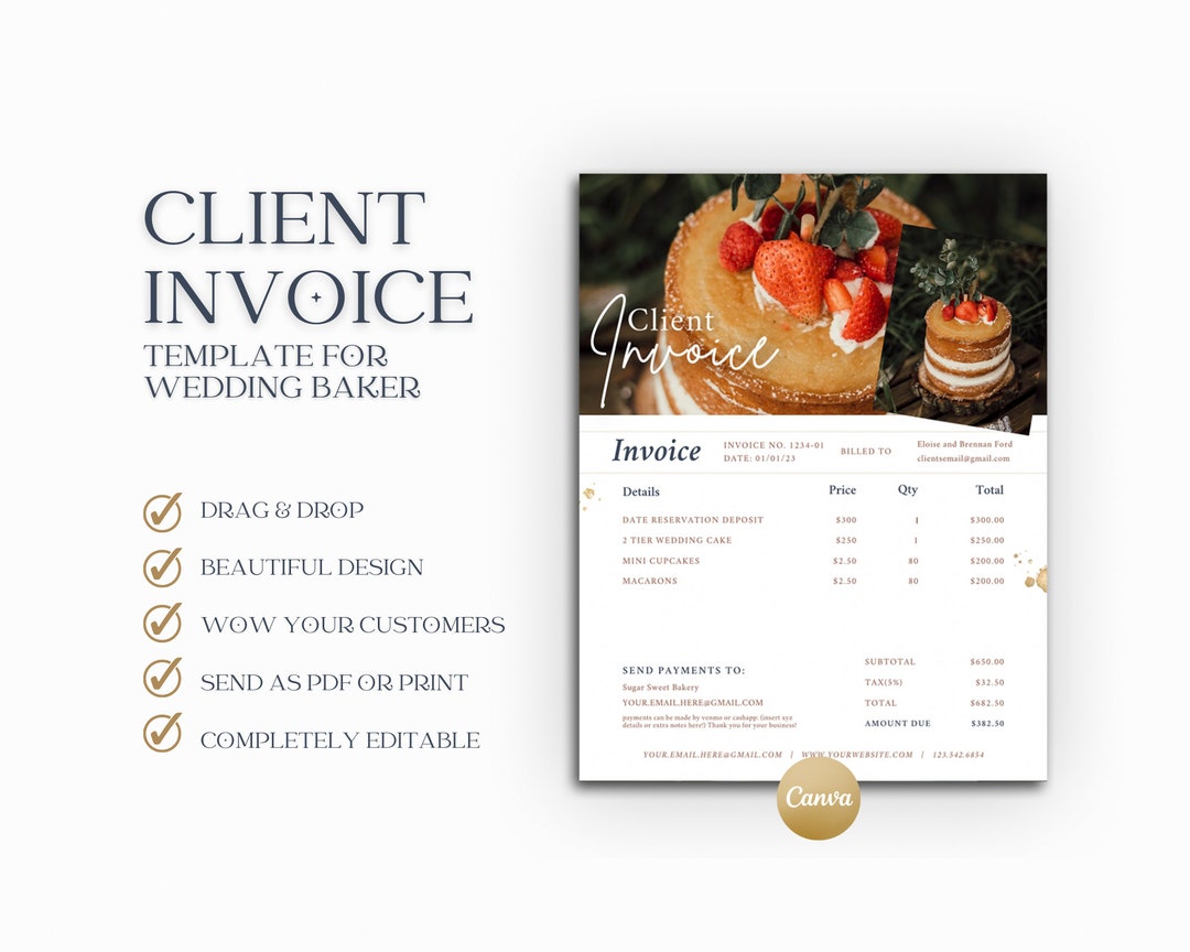 Wedding Baker Invoice, Bakery Invoice, Invoice Template, Canva Template ...